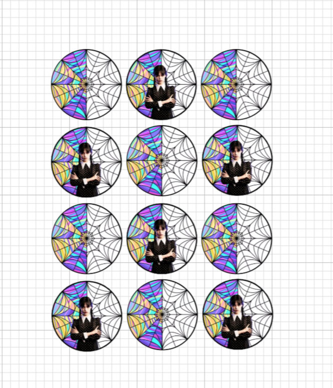 Wednesday Addams and Stained Glass Window Edible Cupcake Topper ...