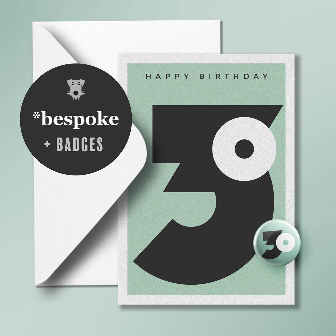 Birthday Card {+BADGE} | 'bold Number' Style | *bespoke TEDDY Design ...