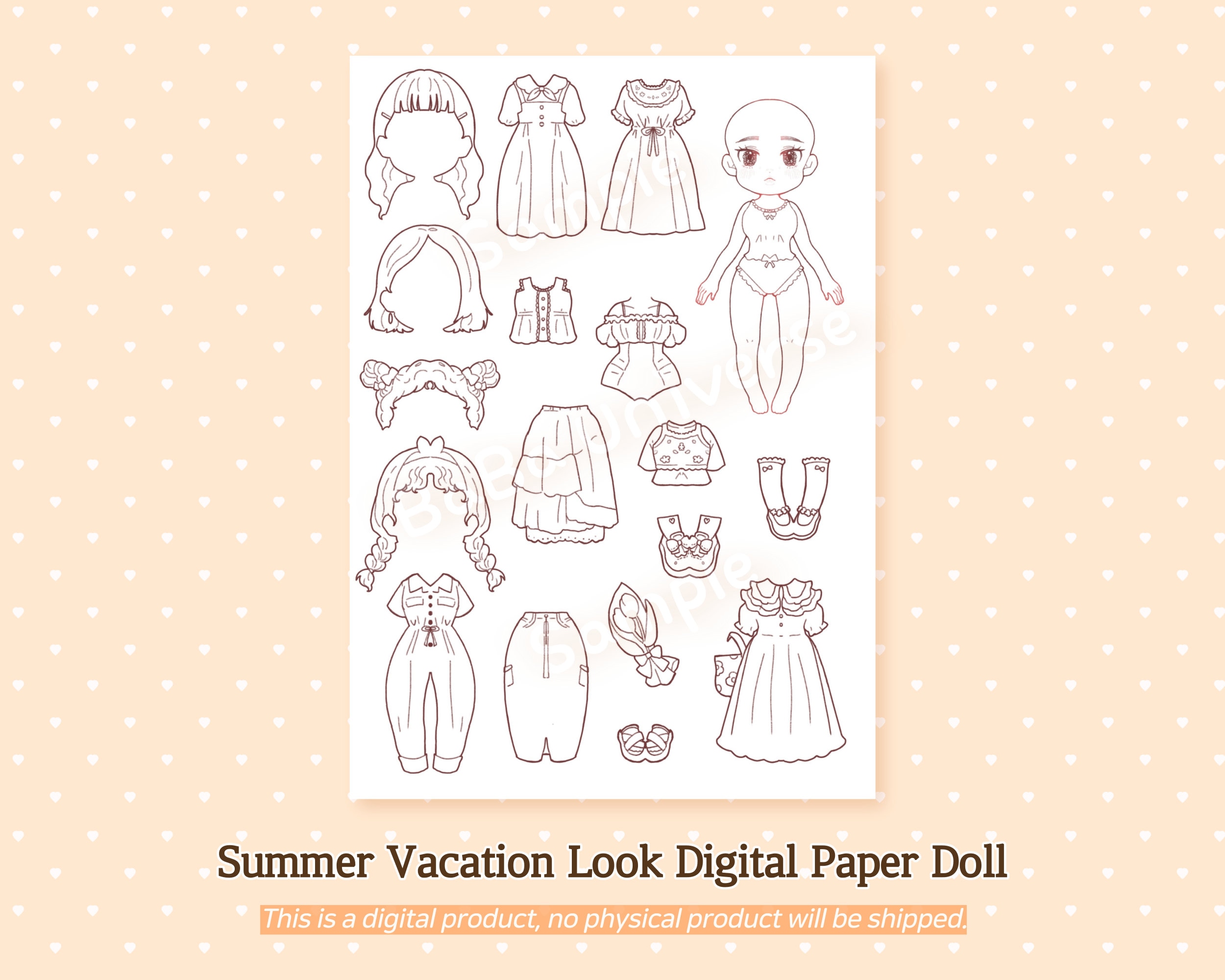 Summer Vacation Look Digital Paper Doll, Instant Download, Printable ...