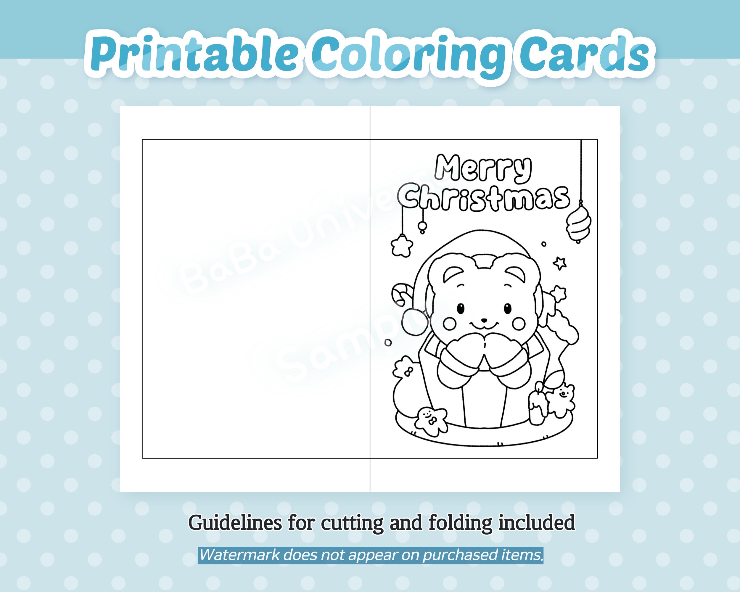 Printable Christmas Coloring Card for Kids, Instant Download, 5x7 Card ...