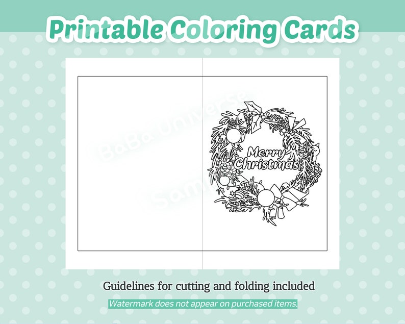 Printable Christmas Wreath Coloring Card for Kids, Instant Download ...