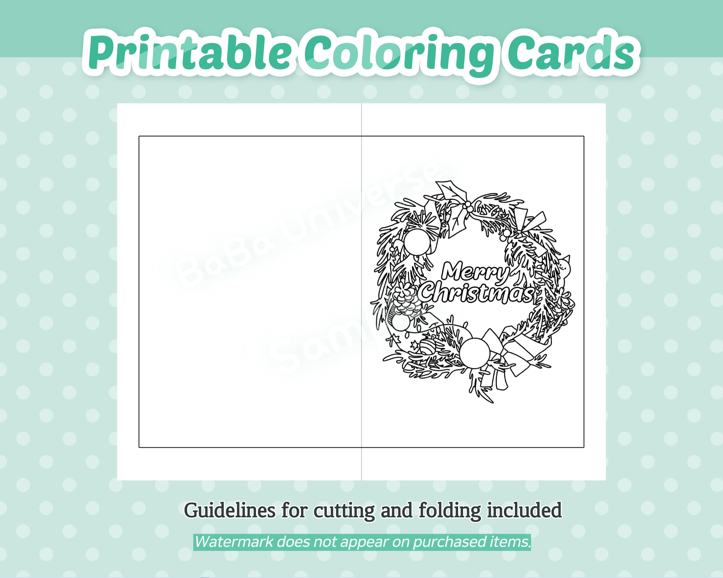 Printable Christmas Wreath Coloring Card for Kids, Instant Download ...