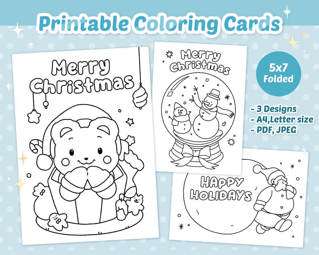 Printable Christmas Coloring Card for Kids, Instant Download, 5x7 Card ...