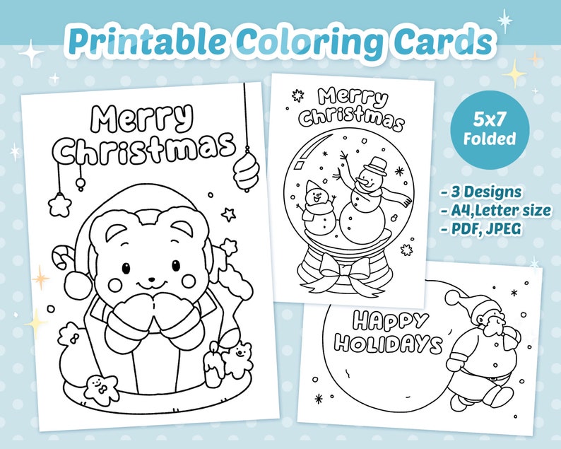 Printable Christmas Coloring Card for Kids, Instant Download, 5x7 Card ...