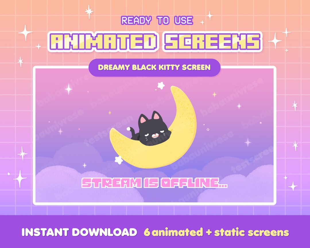 Animated Dreamy Black Kitty Offline Screen / Banner Cute Stream Screen ...