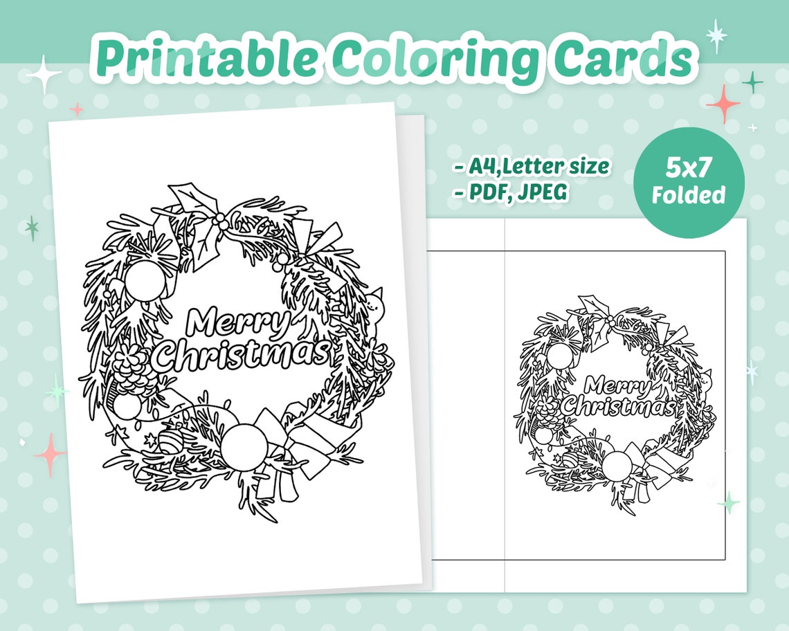 Printable Christmas Wreath Coloring Card for Kids, Instant Download ...