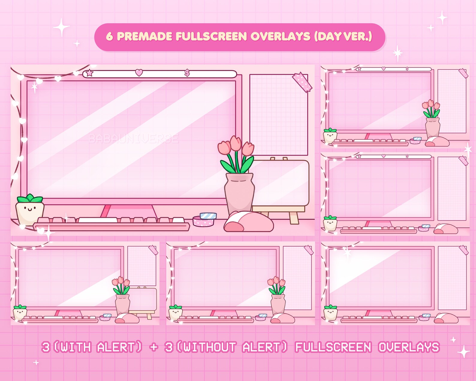 Aesthetic Customizable Twitch Overlay Set | Cute Pink Streamer Room ...