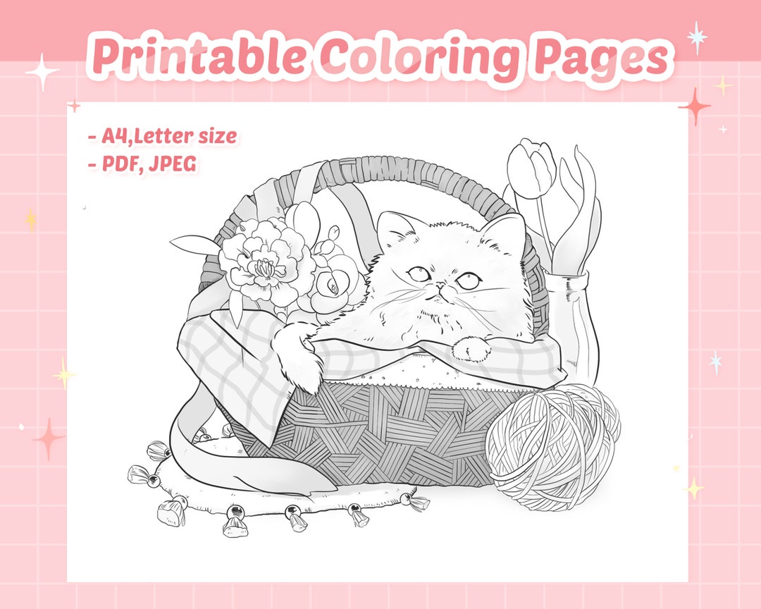 Cute Kitten Coloring Pages, Instant Download, Printable JPG PDF Files ...