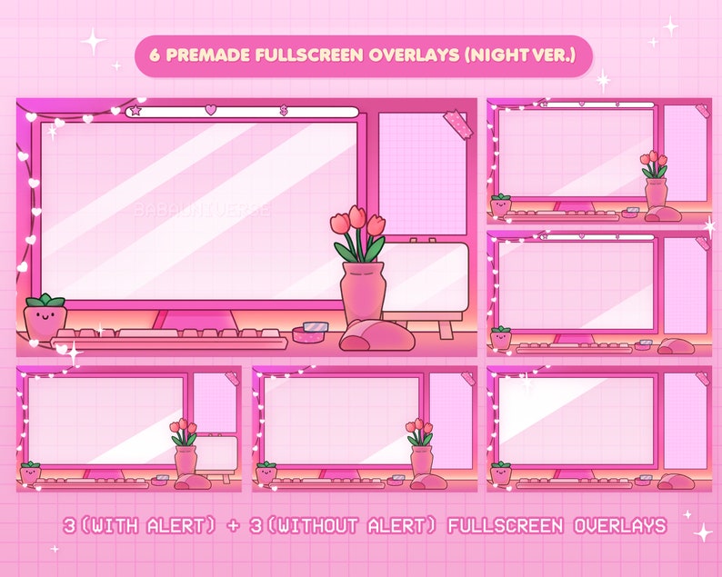 Aesthetic Customizable Twitch Overlay Set Cute Pink Streamer Room Day ...