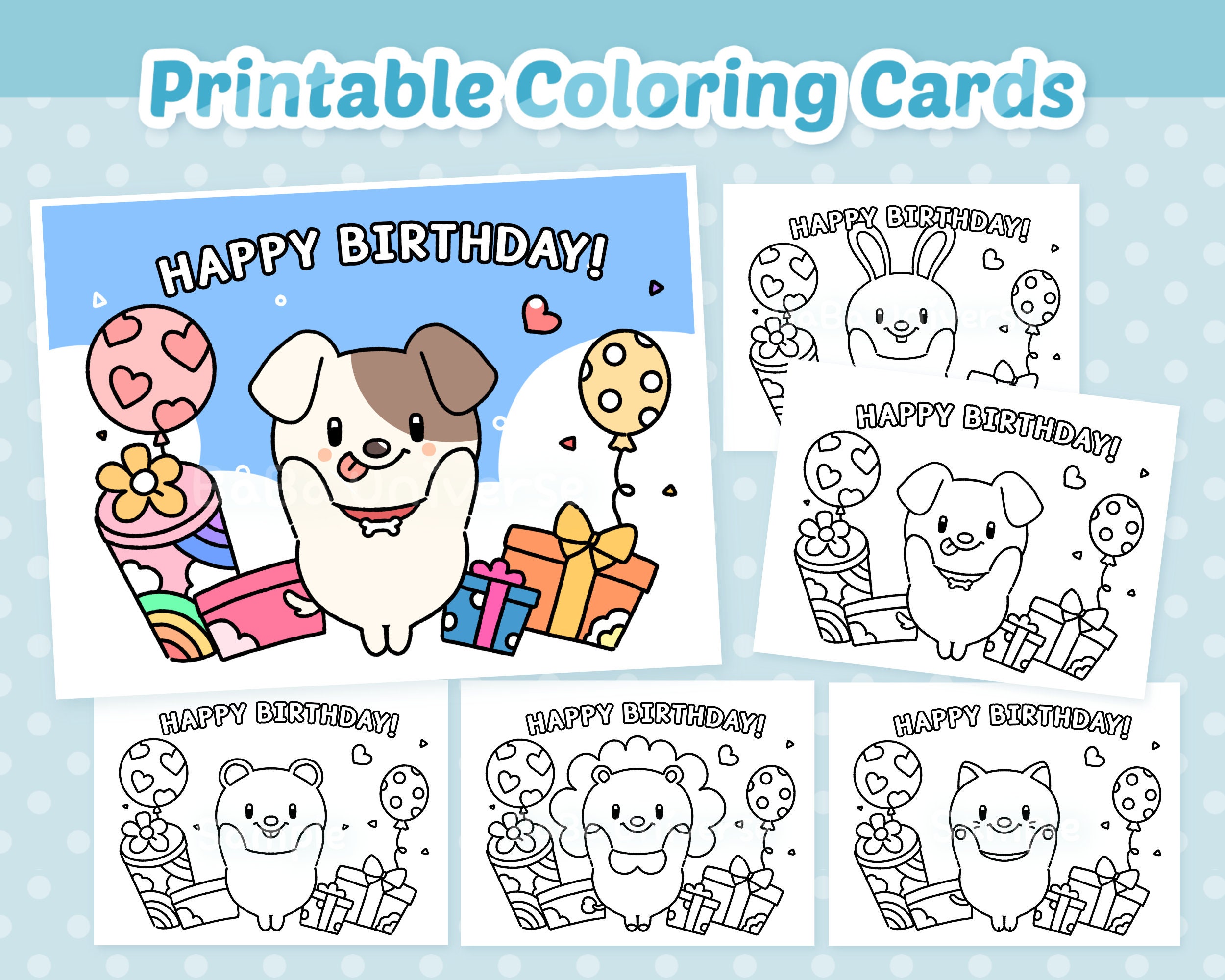 Printable Animal Birthday Coloring Card for Kids, Instant Download, 5x7 ...