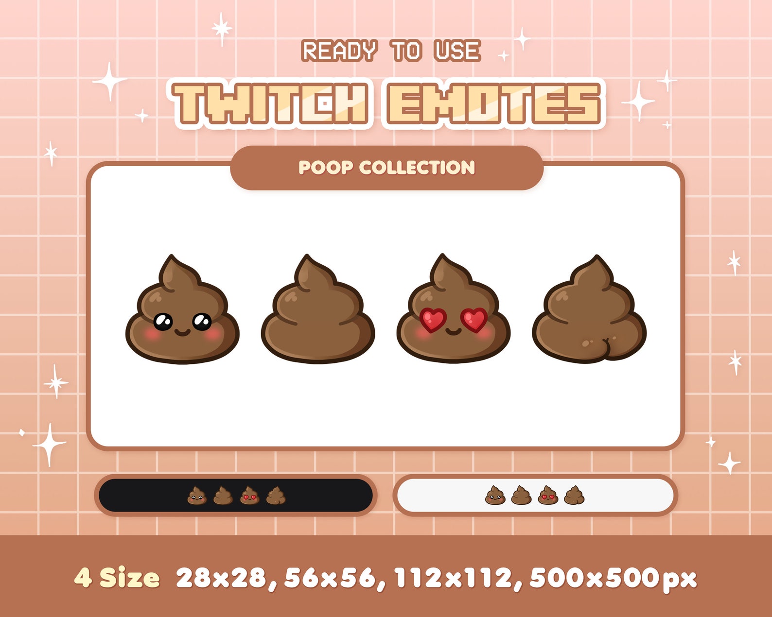 4 Poop Twitch Emotes Happy, Love, Booty, Poop Discord & Youtube Cute ...