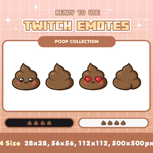 4 Poop Twitch Emotes Happy, Love, Booty, Poop Discord & Youtube Cute ...