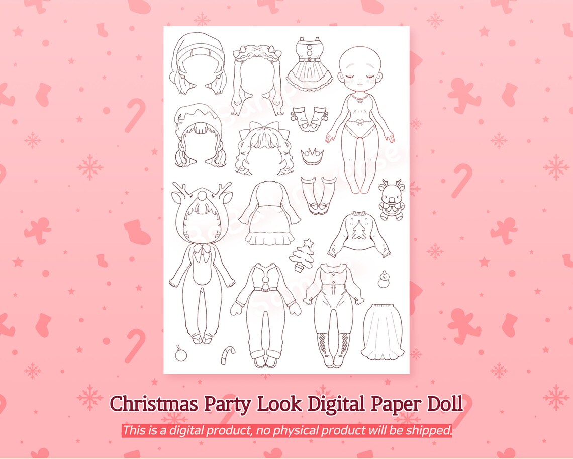 Christmas Party Look Digital Paper Doll, Instant Download, Printable ...
