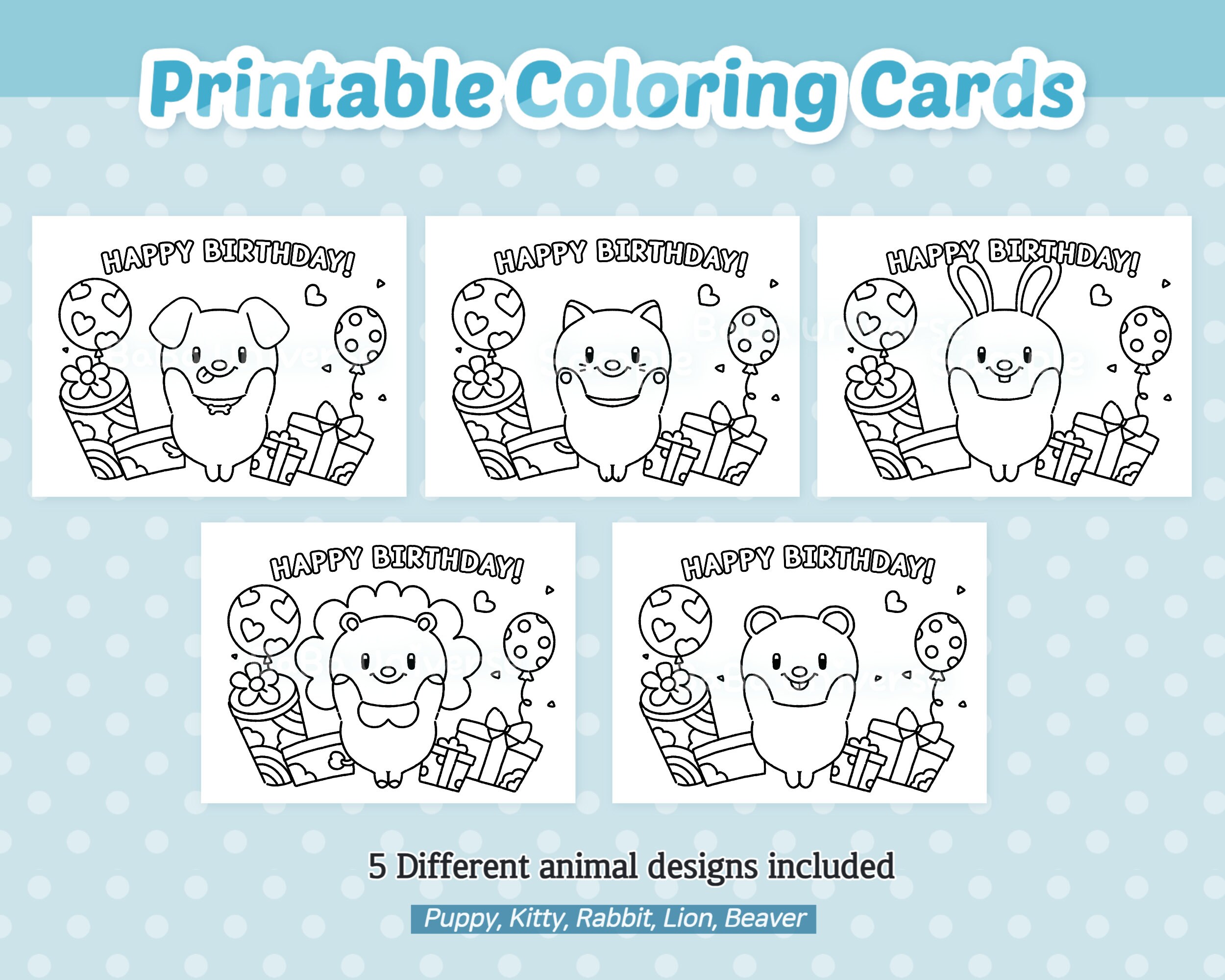 Printable Animal Birthday Coloring Card for Kids, Instant Download, 5x7 ...
