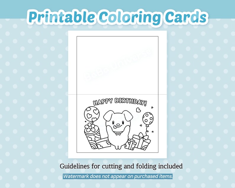 Printable Animal Birthday Coloring Card for Kids, Instant Download, 5x7 ...