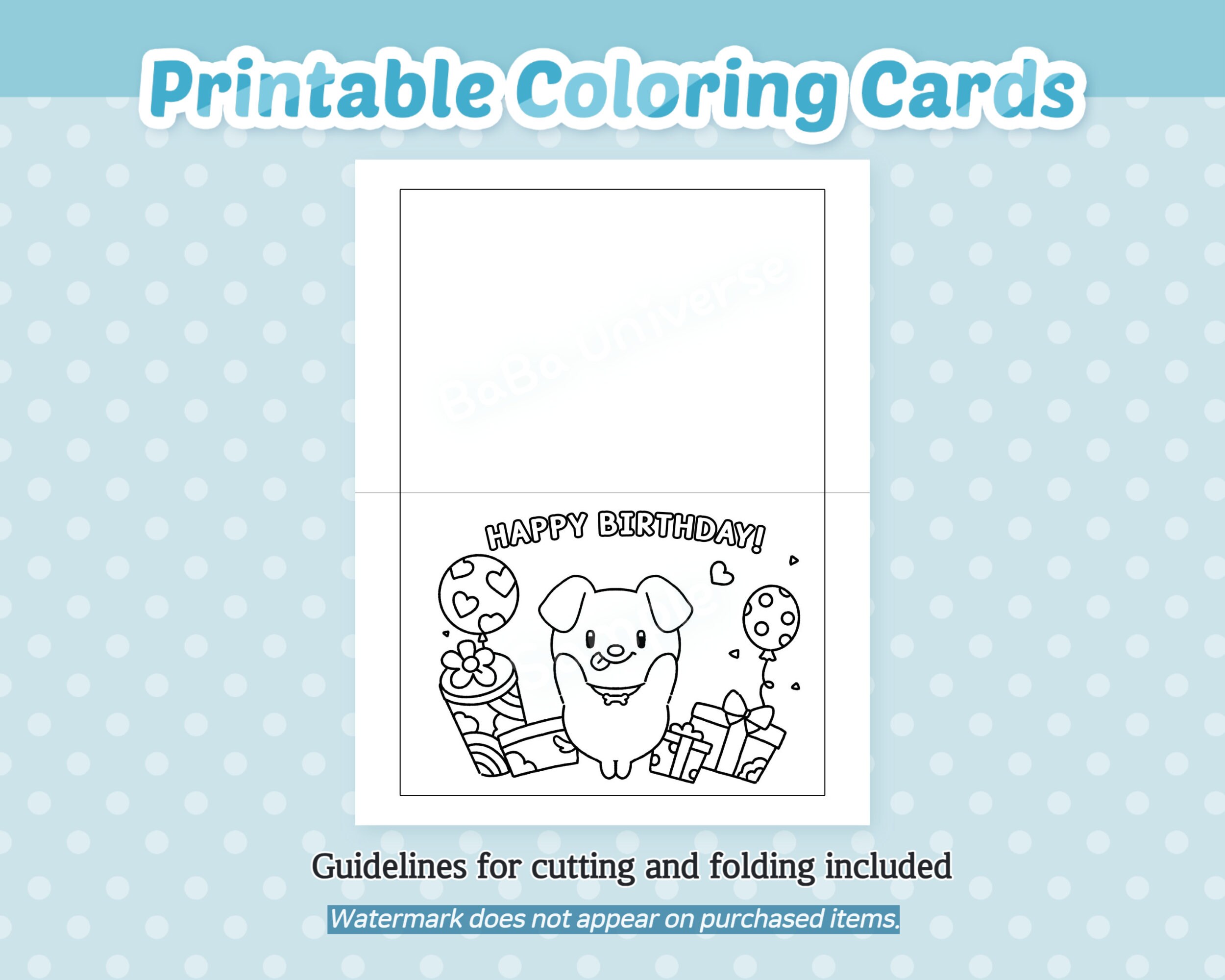 Printable Animal Birthday Coloring Card for Kids, Instant Download, 5x7 ...