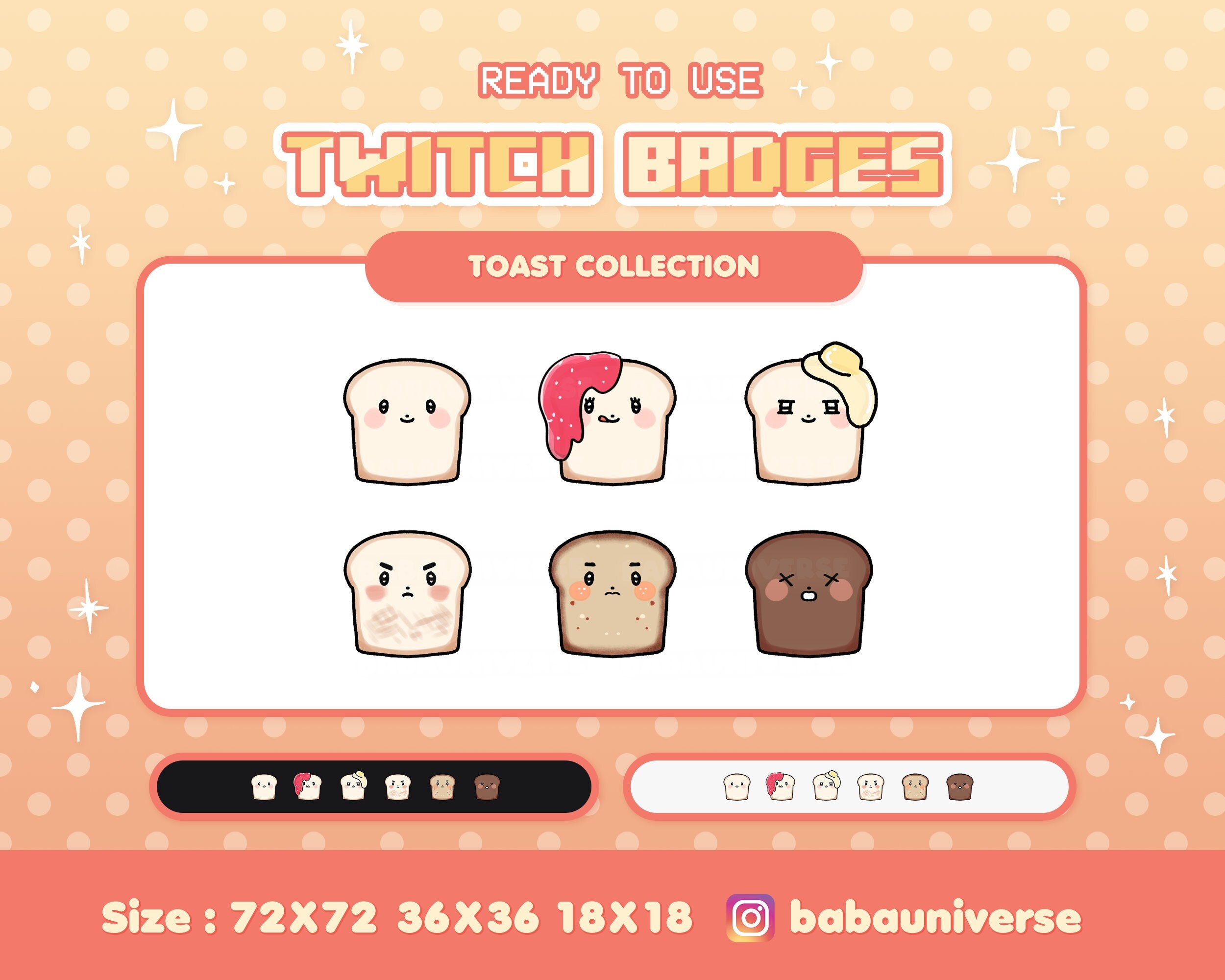 6 Toast Bread Twitch Sub Badges Bit Badges Custom Badges Cute Stream ...