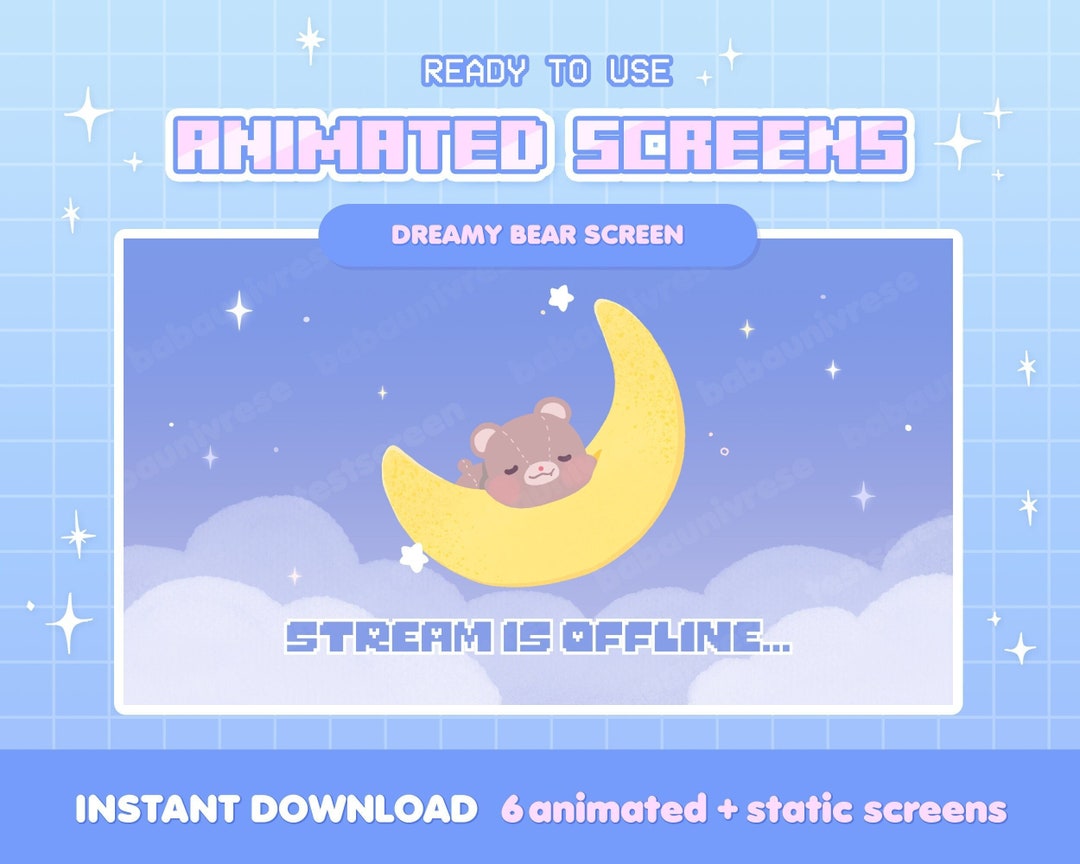 Animated Dreamy Bear Offline Screen / Banner Cute Stream Screen Twitch ...