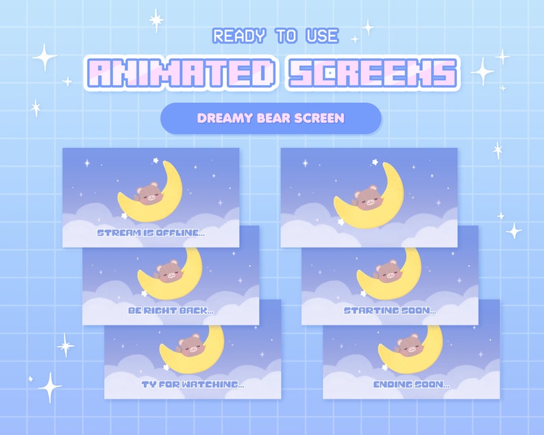 Animated Dreamy Bear Offline Screen / Banner Cute Stream Screen Twitch ...
