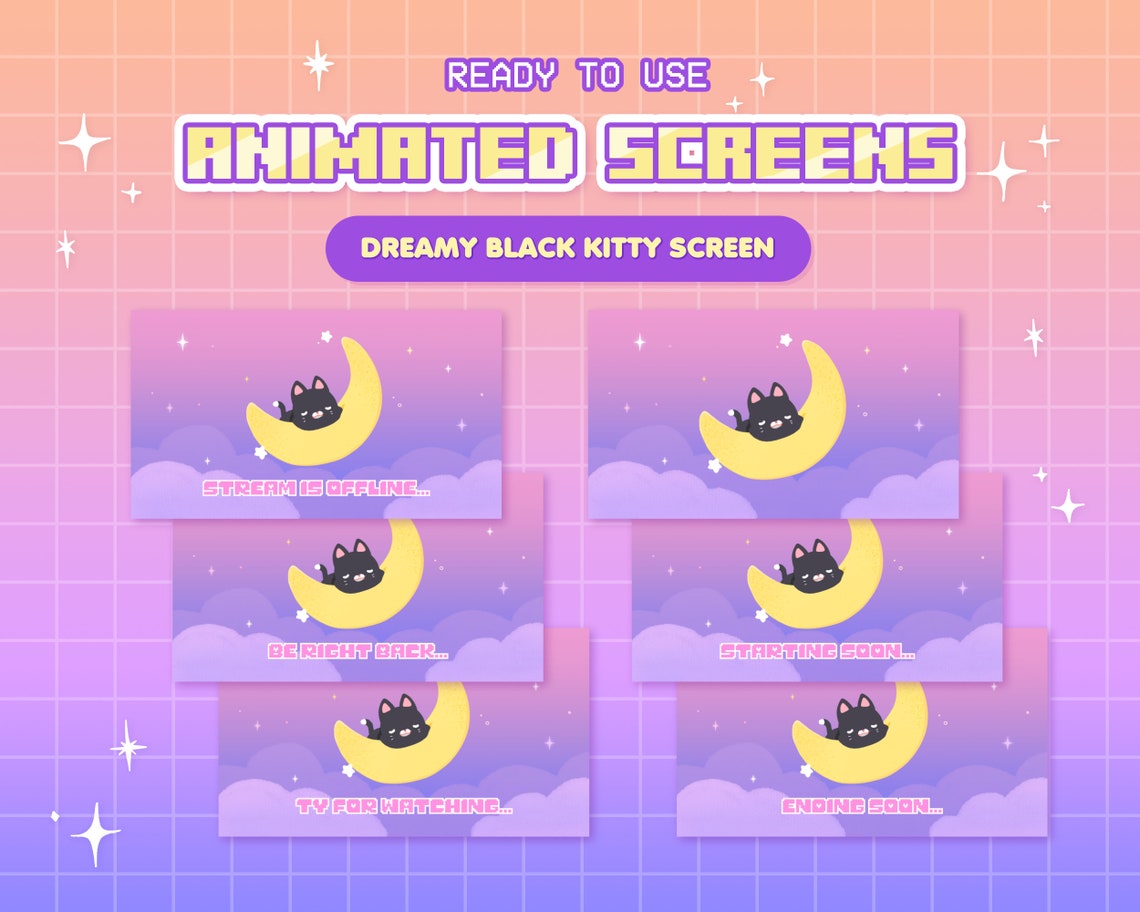 Animated Dreamy Black Kitty Offline Screen / Banner Cute Stream Screen ...