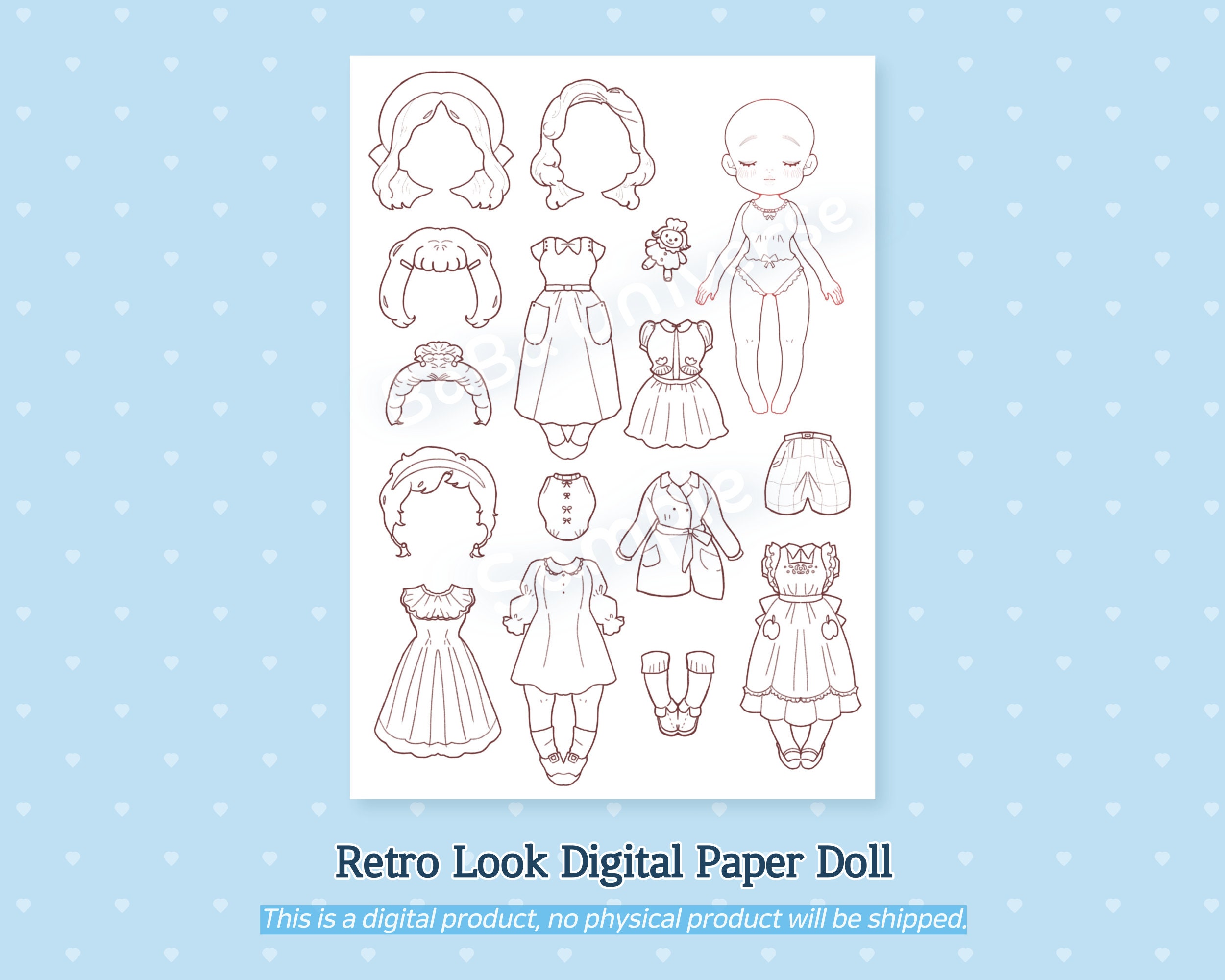 Retro Look Digital Paper Doll, Instant Download, Printable Paper Doll ...