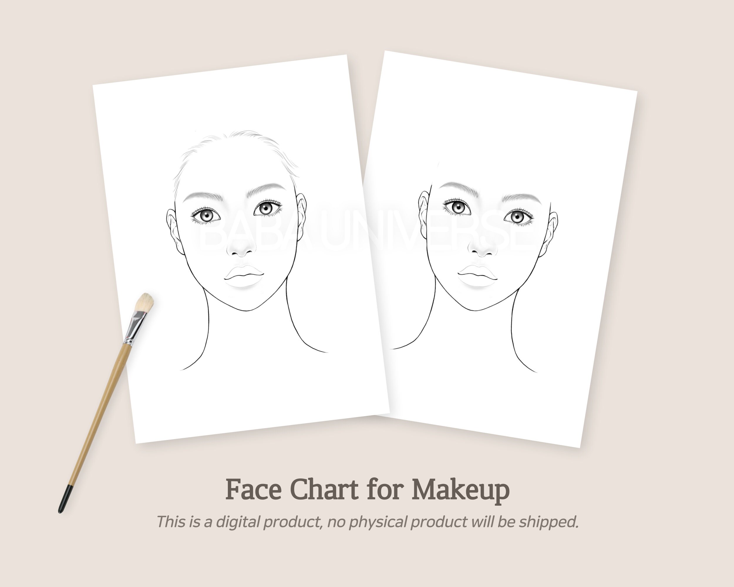 Makeup Face Chart, Printable, Digital Coloring Pages, Face Templates ...