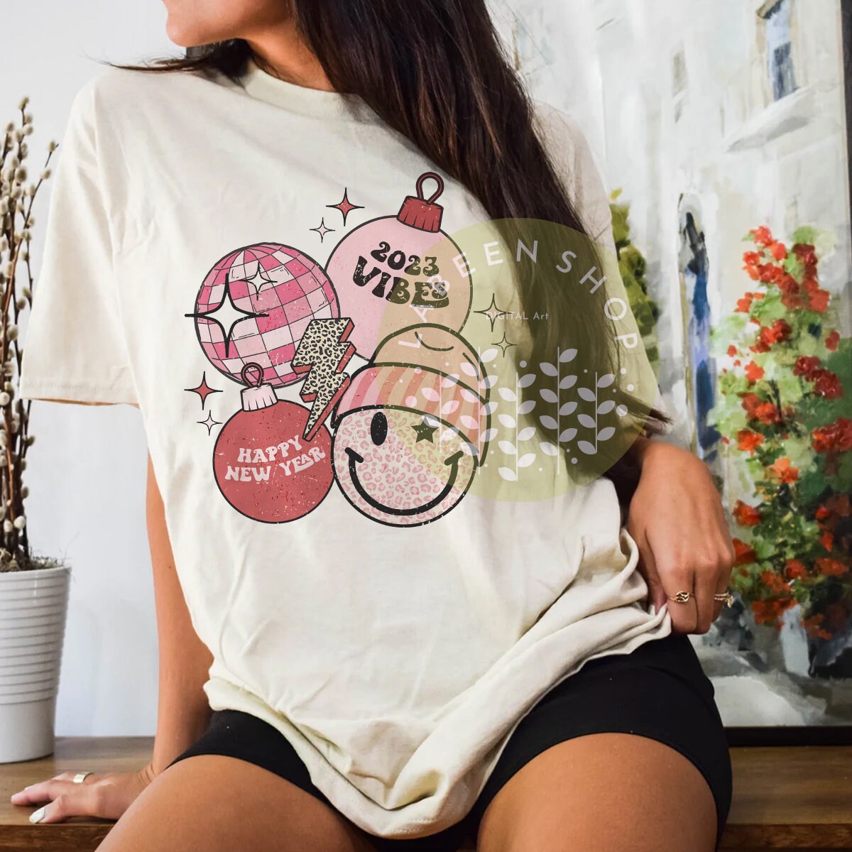 Retro Boho 2023 Vibes PNG Happy New Year 2023 Smiley Disco - Etsy