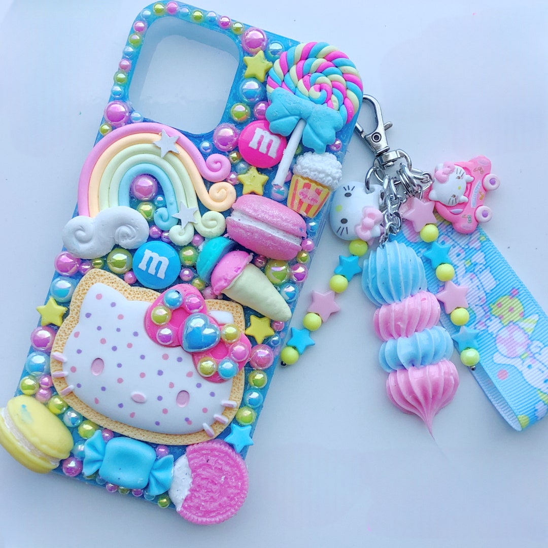 Kitty Junk Phone Case Custom Decoden Phone Case Kawaii Rainbow Pink Cat ...