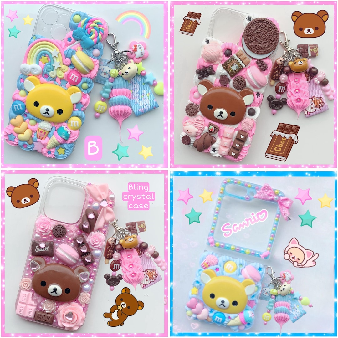 Kuma Bear Custom Decoden Phone Case Kawaii Rainbow Chocolate Candy ...
