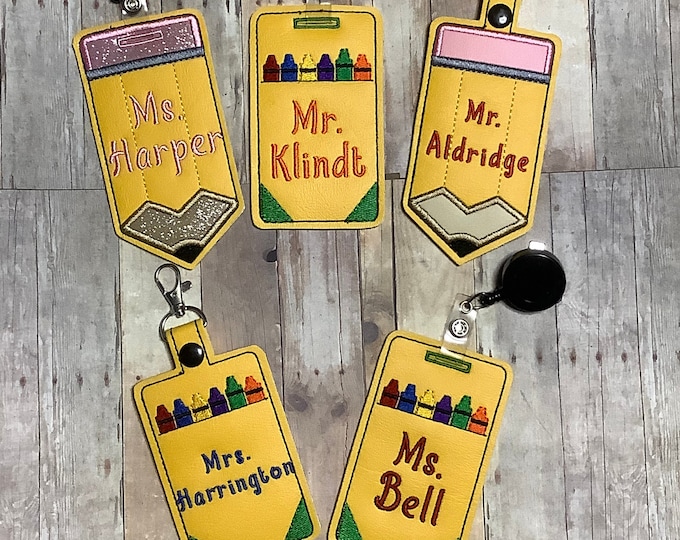 Personalized Crayon ID Badge Holder - Pencil Employee ID Holder ...
