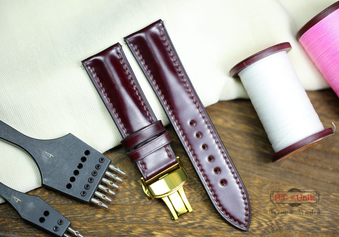 Cognac Shell Cordovan Leather Watch Strap 24mm 22mm 21mm 20mm Bordeaux ...