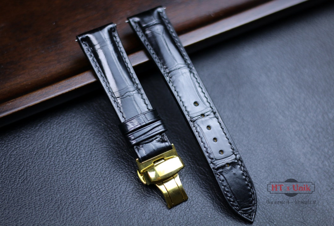 Genuine Black Alligator Watch Band 24mm 22mm 21mm 20mm 19mm 18mm 16mm ...