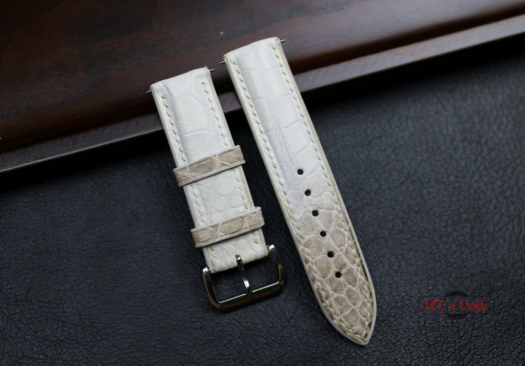 White Himalayan Alligator Leather Watch Strap 24mm 22mm 21mm 20mm 19mm ...