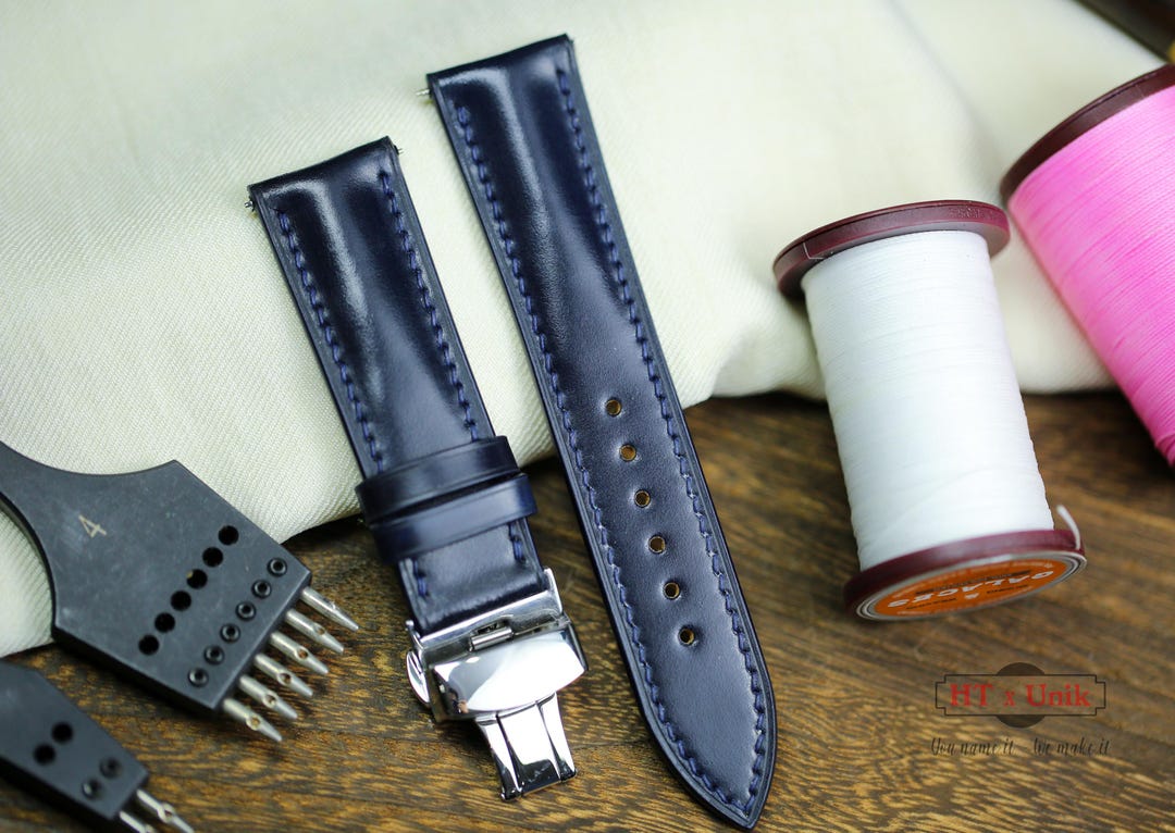Navy Blue Shell Cordovan Leather Watch Strap 24mm 22mm 21mm 20mm Custom ...