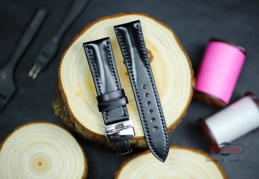 Black Shell Cordovan Leather Watch Strap 24mm 22mm 21mm 20mm Custom ...