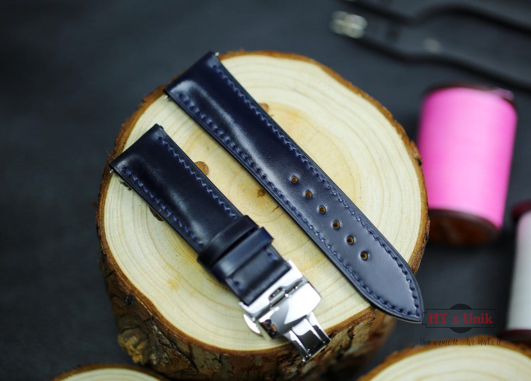 Shell Cordovan Leather Watch Strap 24mm 22mm 21mm 20mm Blue Navy Shell ...