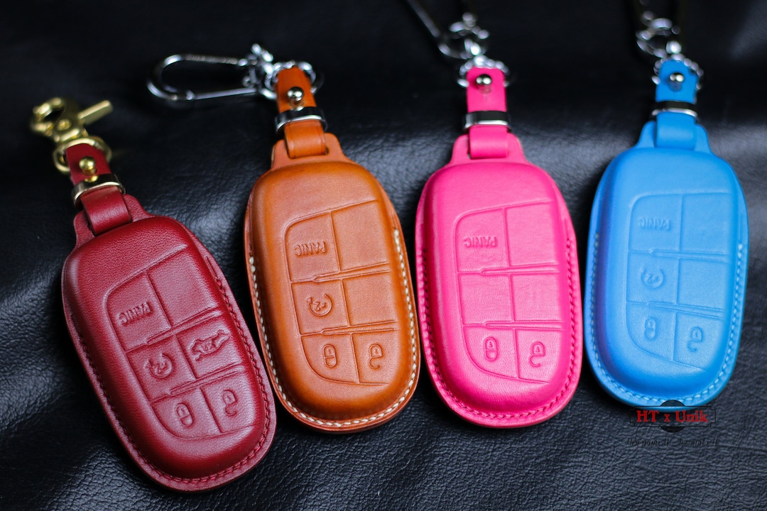 Leather Key Case for Challenger Charger Journey SRT Scat Pack 1320 Dart ...