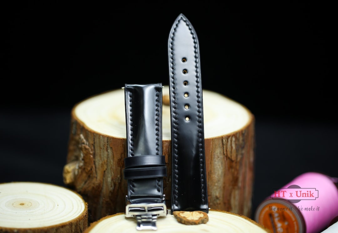 Black Shell Cordovan Leather Watch Strap 24mm 22mm 21mm 20mm Shell ...