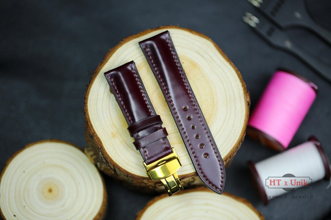 Burgundy Shell Cordovan Leather Watch Strap 24mm 22mm 21mm 20mm Cognac ...