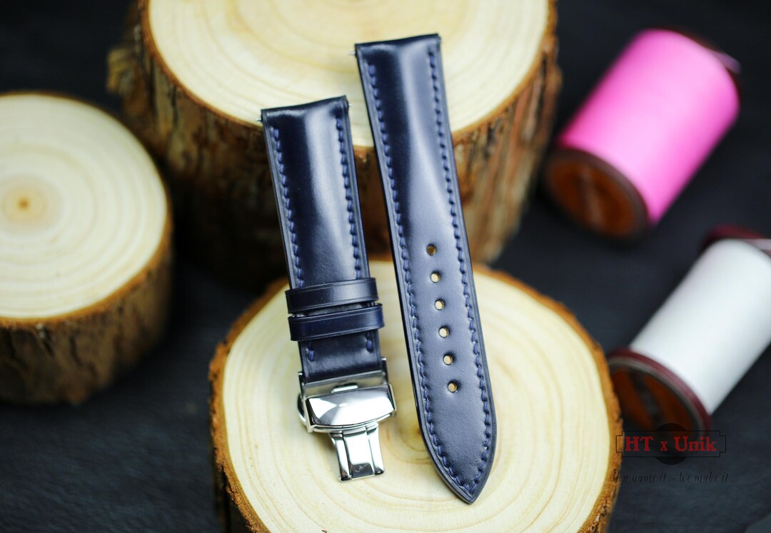Navy Shell Cordovan Leather Watch Strap 24mm 22mm 21mm 20mm Shell ...