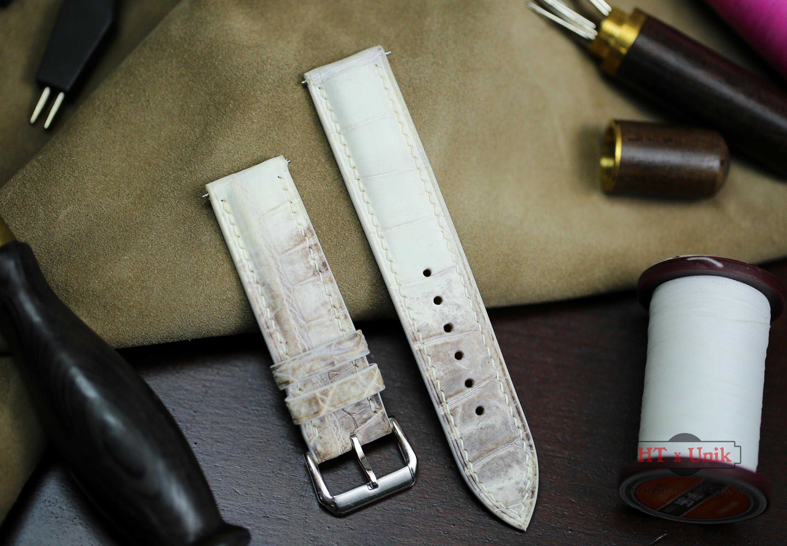 White Himalayan Alligator Leather Alligator Leather Watch Strap 24mm ...