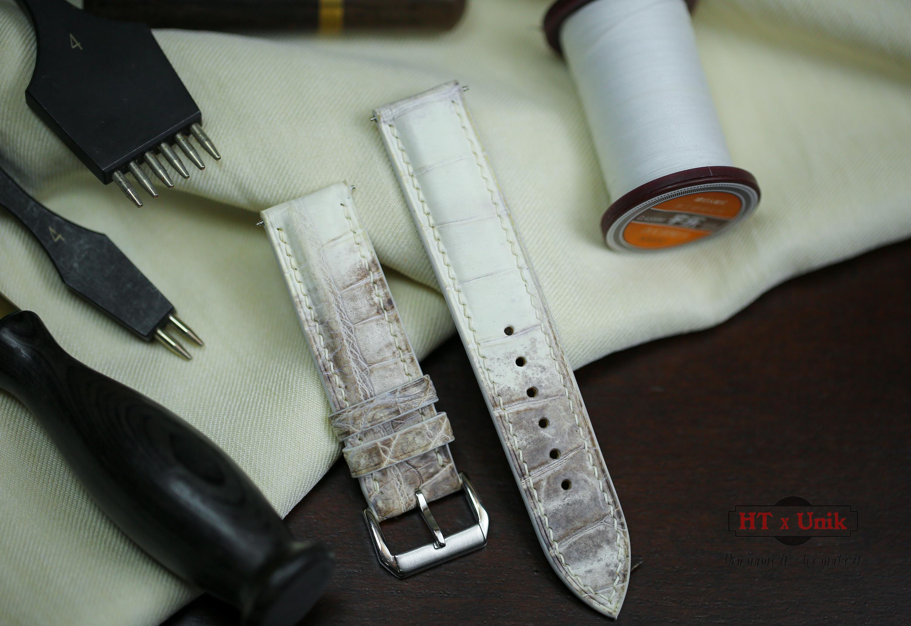 White Himalayan Alligator Leather Alligator Leather Watch Strap 24mm ...