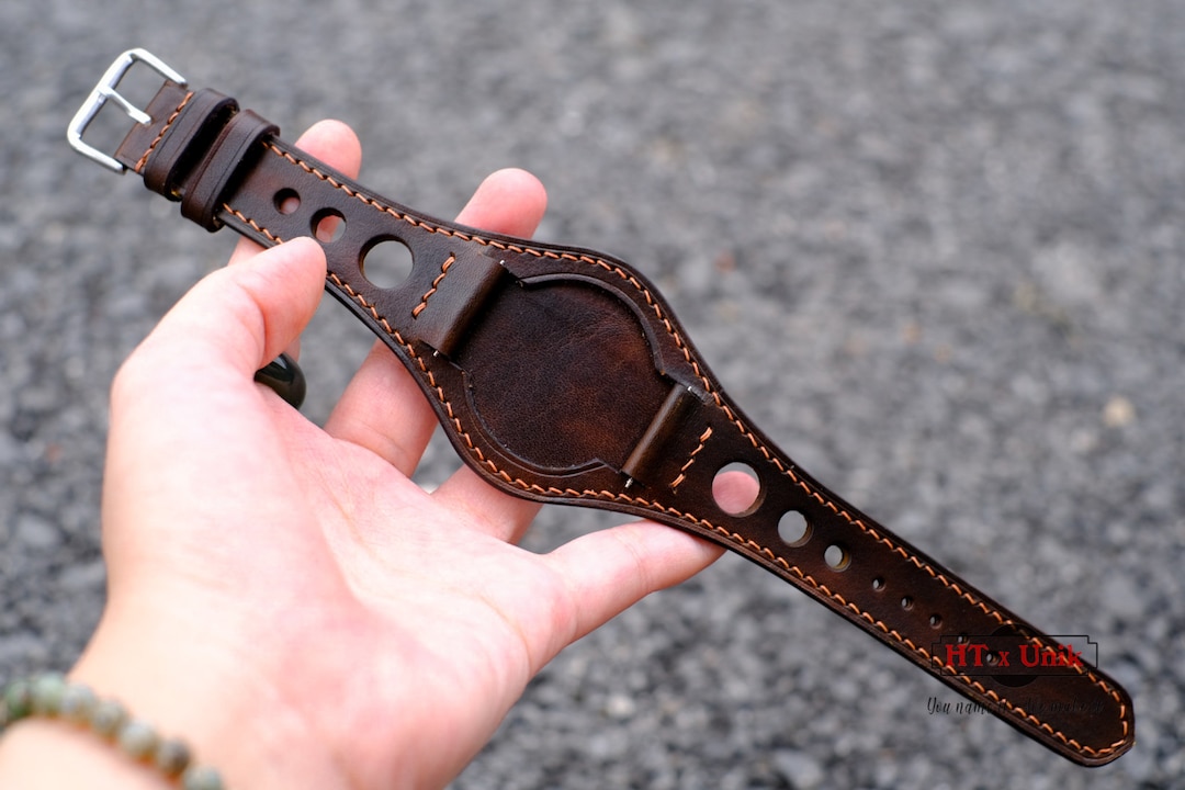 Leather Bund Strap With Rally Holes, Bund Watch Band 16mm 18mm 19mm ...
