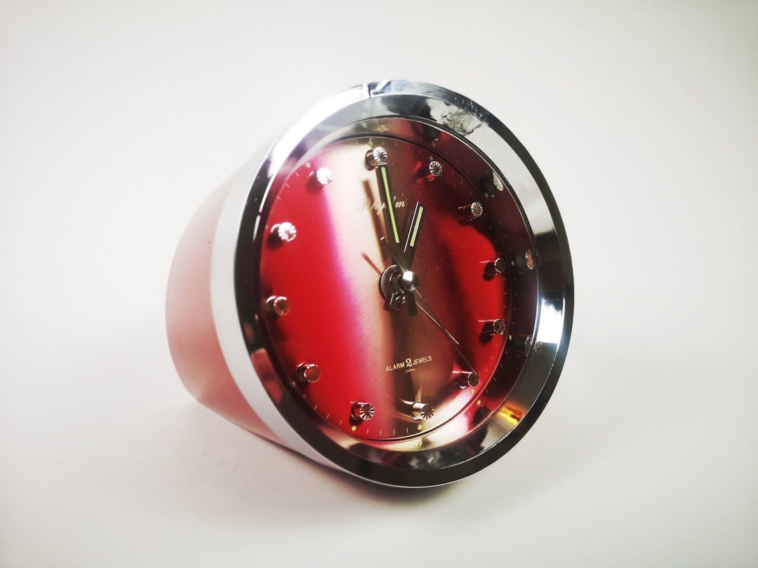 Vintage Rhythm Table Clock, Space Age, Red Vintage Clock, Japan, Model ...