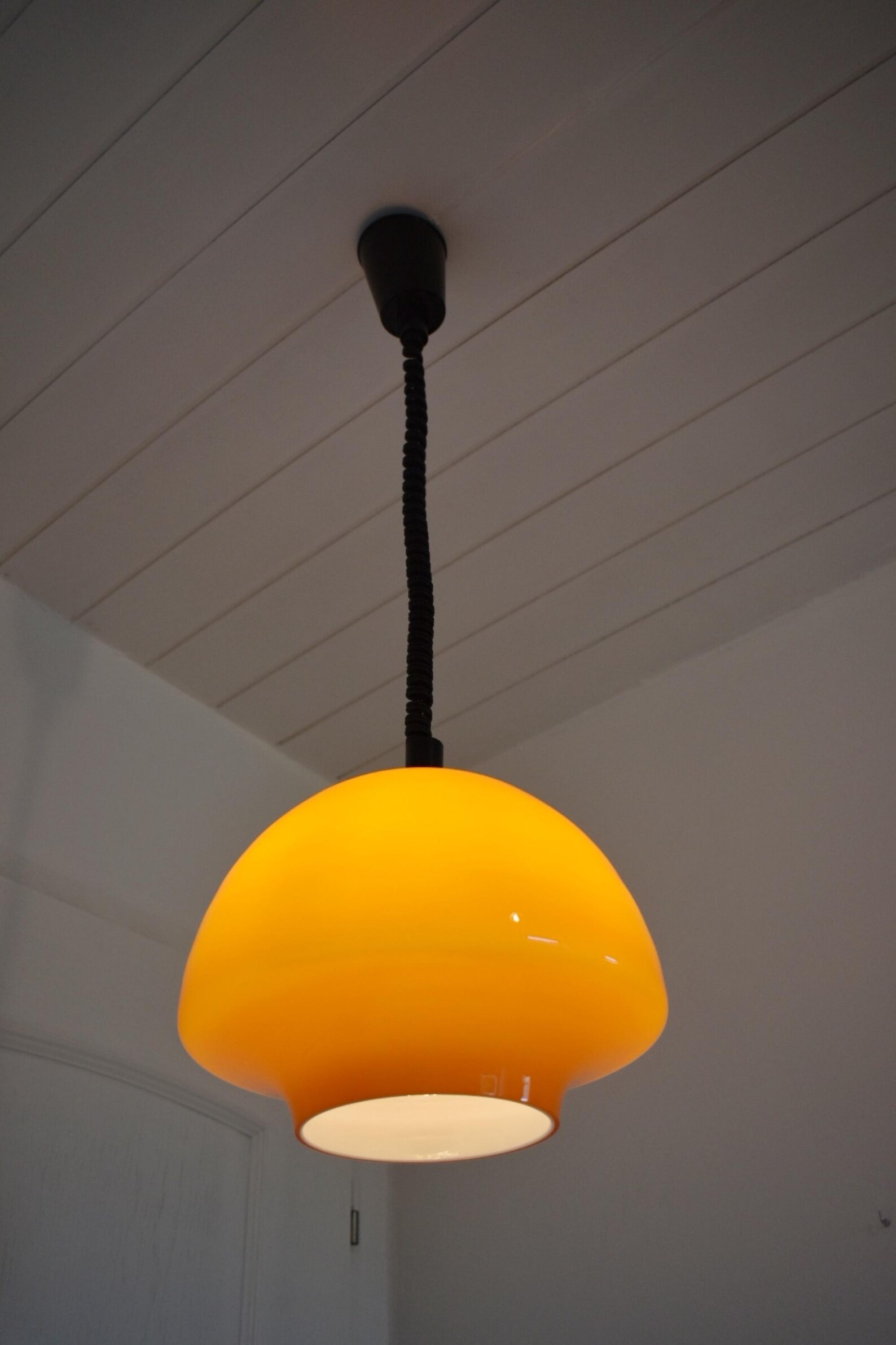 Vintage Orange Opaline Glass Pendant Light, Mid-century Modern Hanging ...