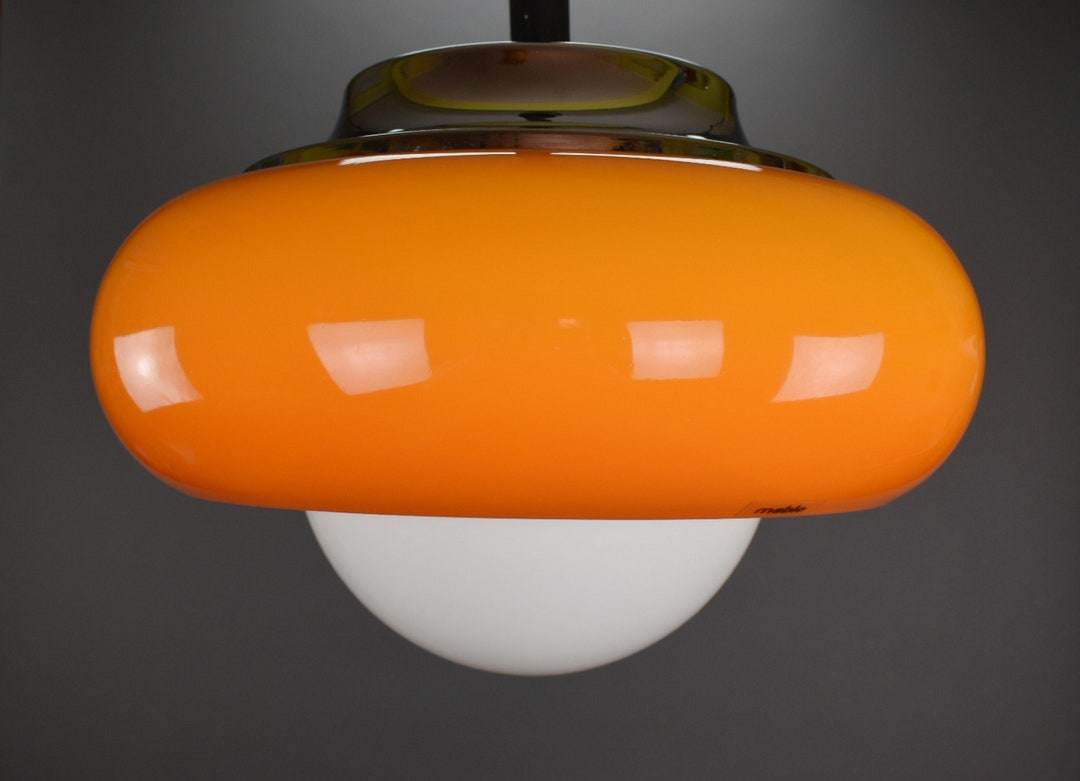 Vintage Meblo Guzzini Orange Pendant Light, MCM Hanging Lamp, Atomic ...