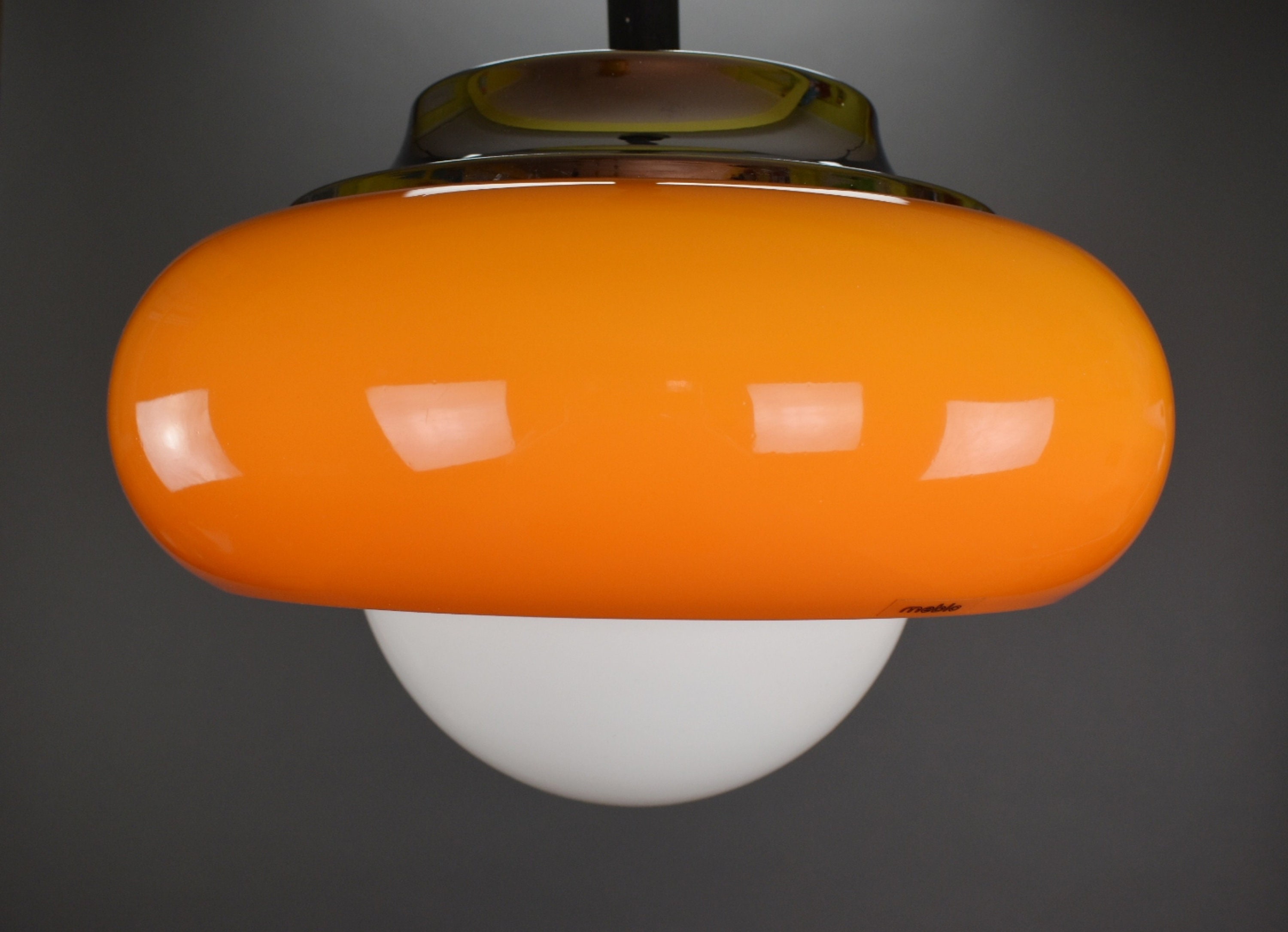 Vintage Meblo Guzzini Orange Pendant Light, MCM Hanging Lamp, Atomic ...