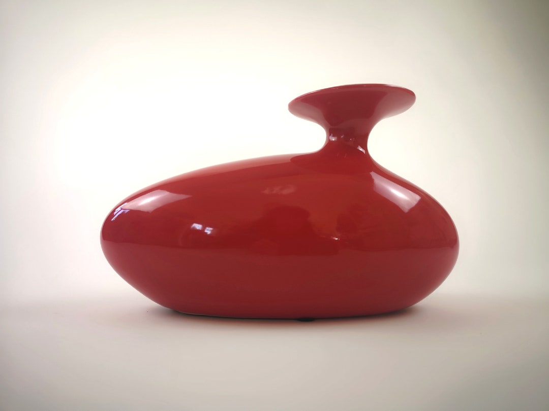 Vintage Red Ceramic Vase, Handmade Vintage Vase Decor, Retro 70s Home ...