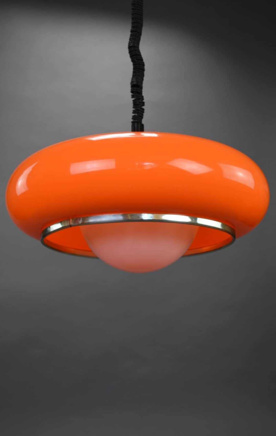 Vintage UFO Orange Pendant Lamp, Mid Century Modern Large Hanging Lamp ...