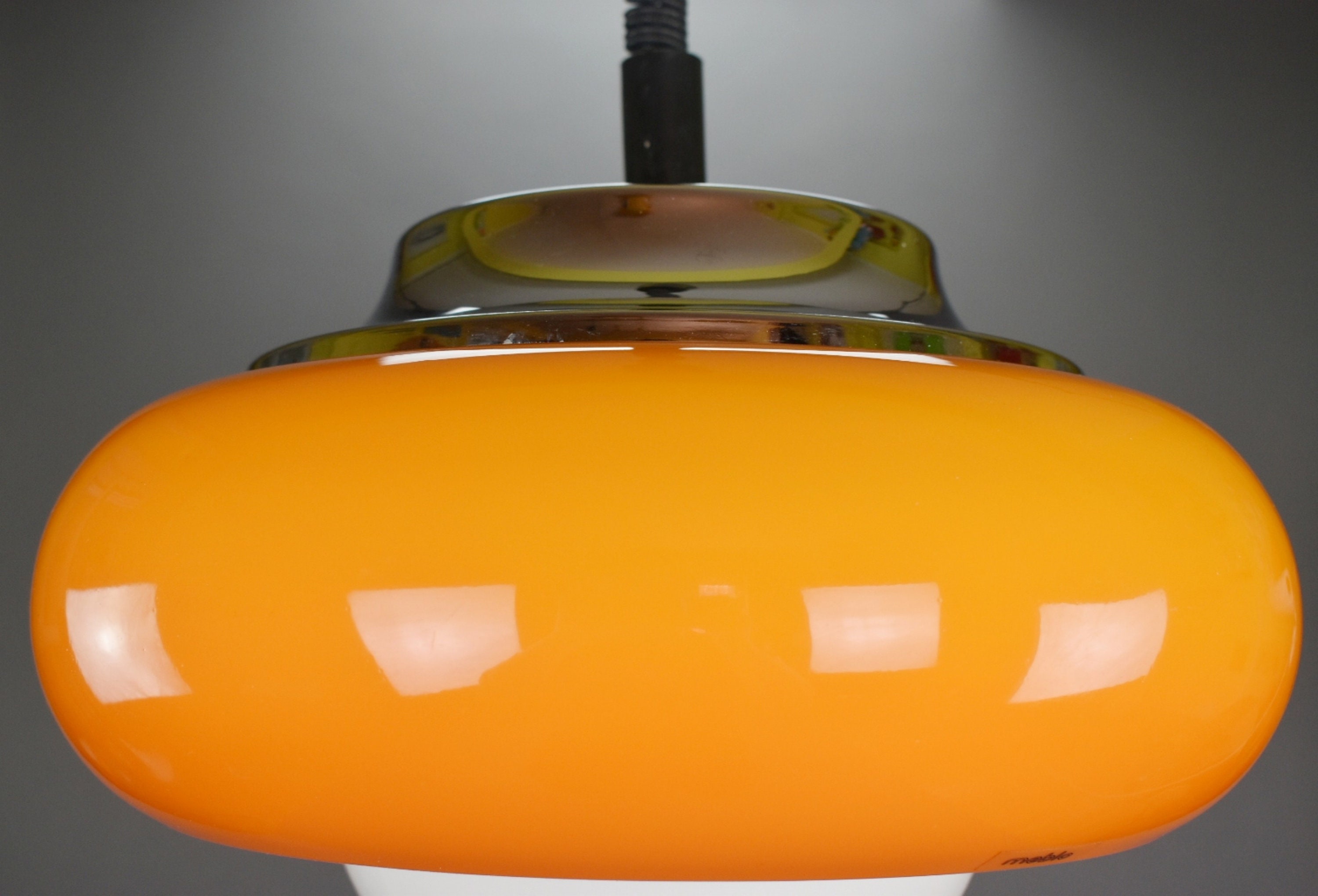 Vintage Meblo Guzzini Orange Pendant Light, MCM Hanging Lamp, Atomic ...